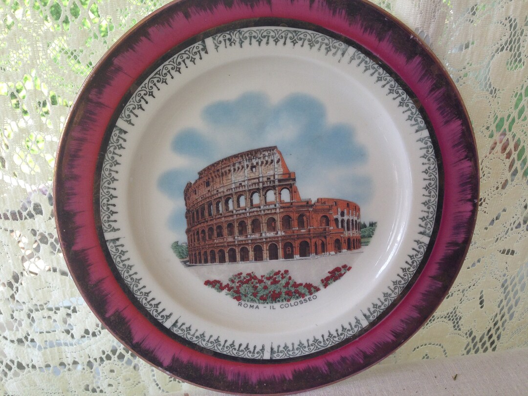 Colosseum Rome Souvenir Plate Gold Trim 1950s Classic Roma Il Colosseo ...