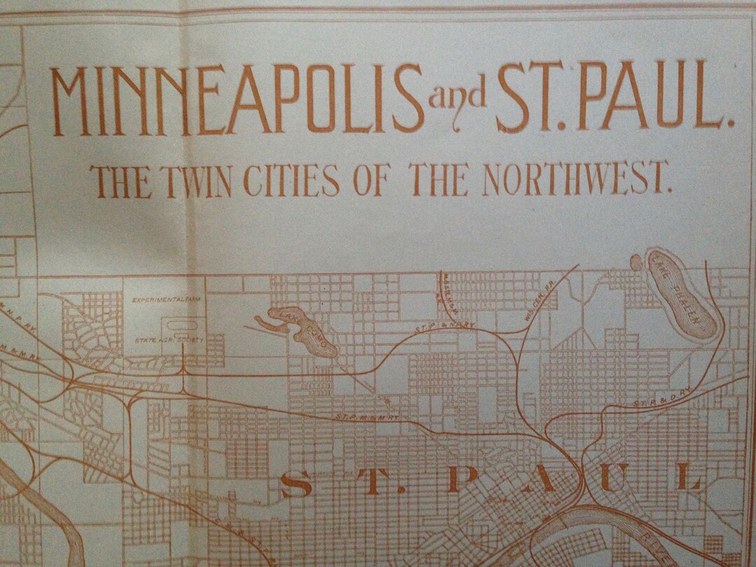 Minneapolis St. Paul Minnesota Map 1890 Vintage Victorian Antique ...