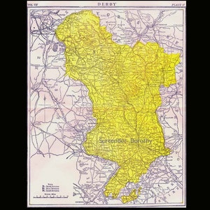 Derby County England Map Antique Copper Engraving Vintage European ...