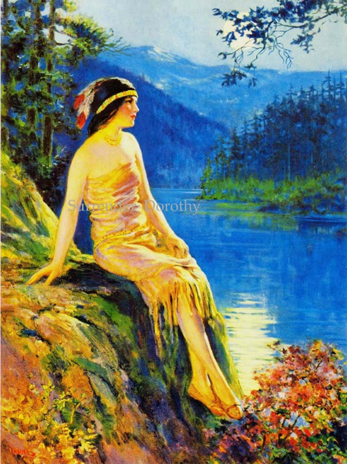 Waiting Indian Maiden F P Harper 1930s Native American Pinup - Etsy