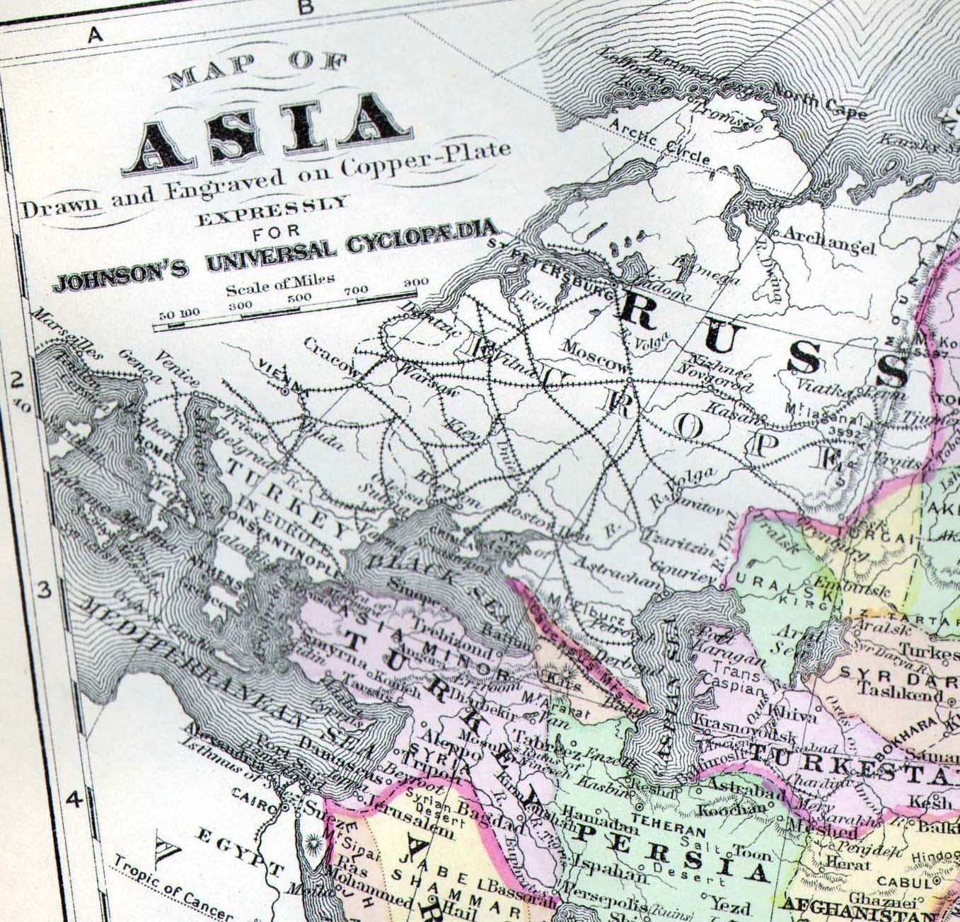 Asia Russia Map 1896 Victorian Copper Engraved Cartography Chinese and ...