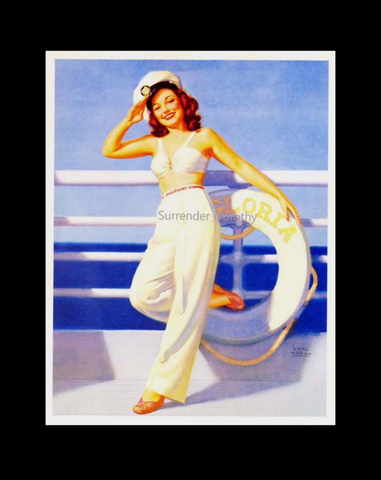 Redhead Nautical Pinup Ship Shape Poster Print Navy Wartime 1940s Earl ...