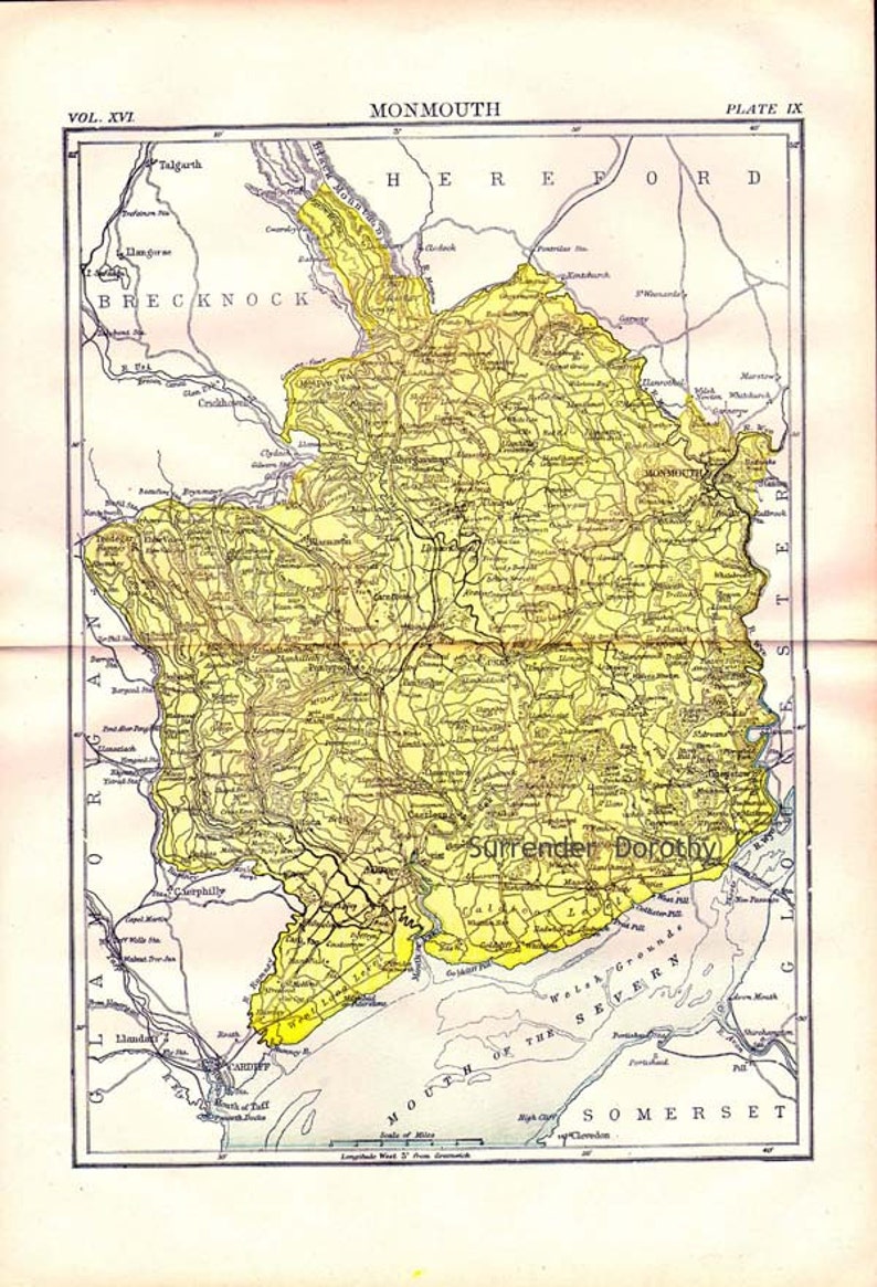 Monmouth County England Map Antique Copper Engraving European - Etsy