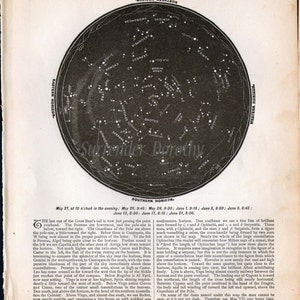 Star Chart for June and July 1886 Antique Astronomy Astrology Print to ...