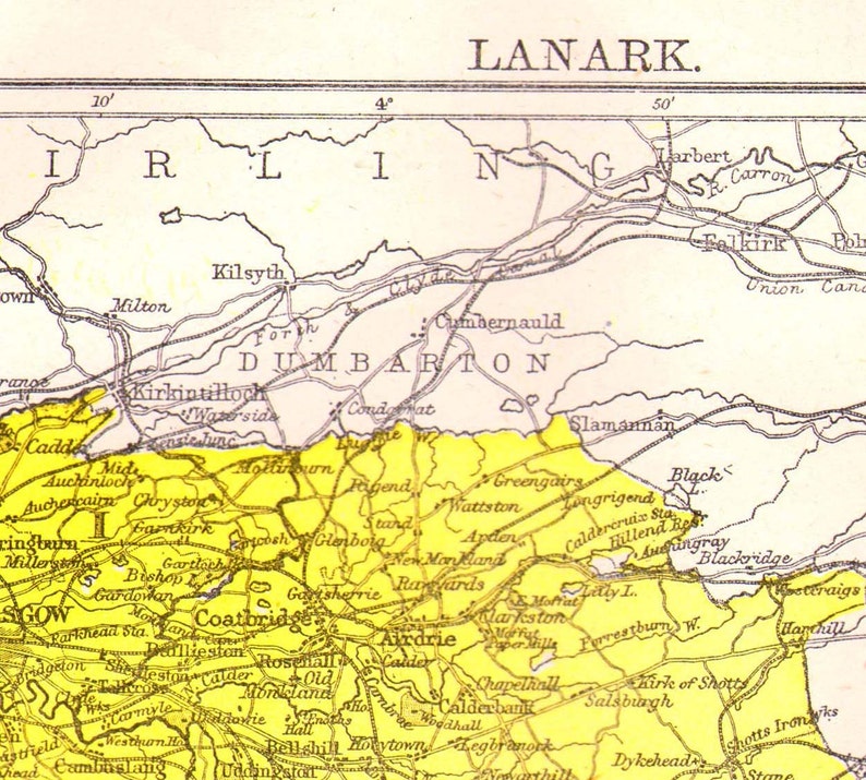 Lanark County England Map Antique Copper Engraving European - Etsy