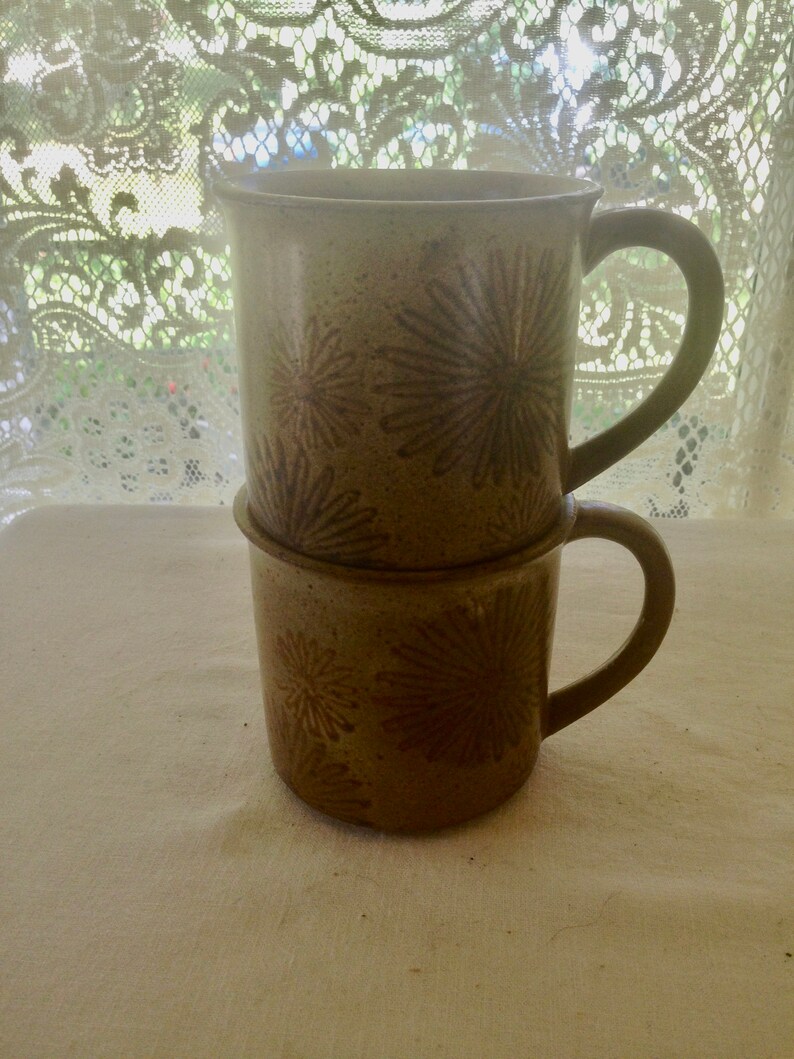 Flower Power MUGS Tan Brown Pottery TWO 1970s Coffee Cups - Etsy