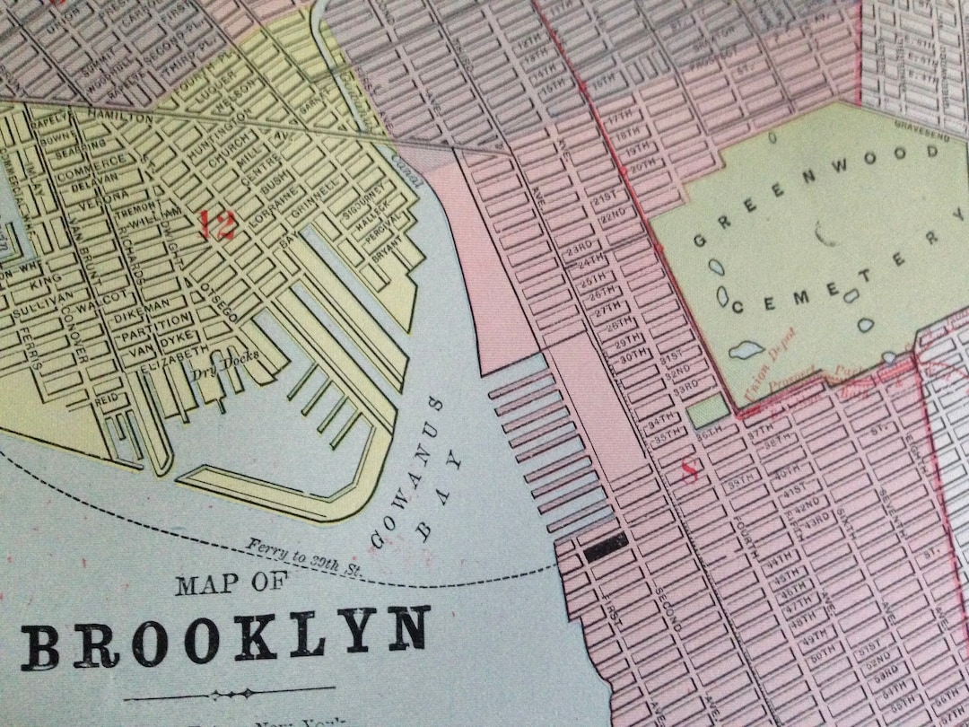 Brooklyn New York Map 1890 Vintage Victorian Antique Copper Engraving ...