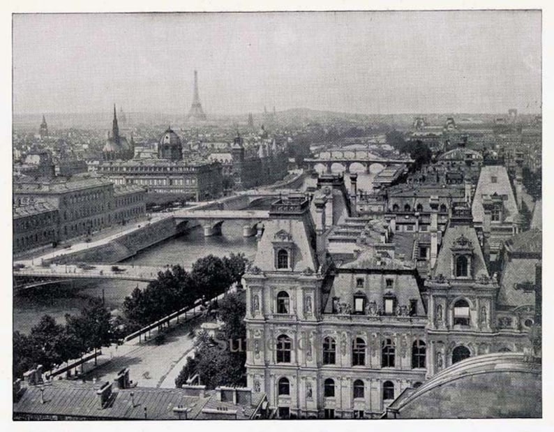 Rooftop View Paris France Eiffel Tower 1890 Victorian - Etsy