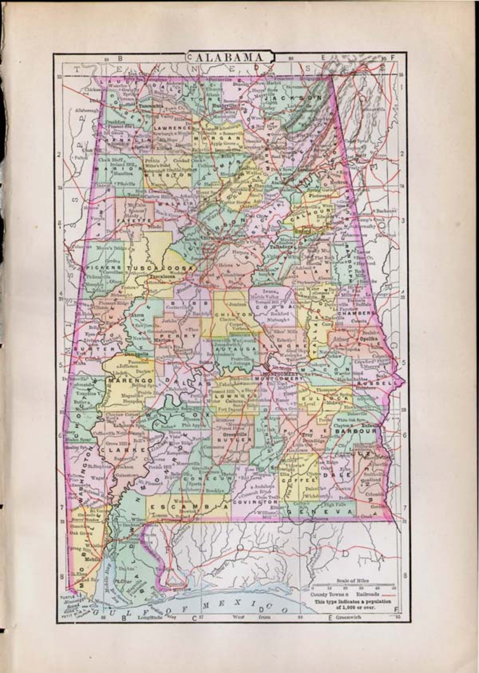 Alabama Map USA United States 1896 Victorian Era Antique | Etsy