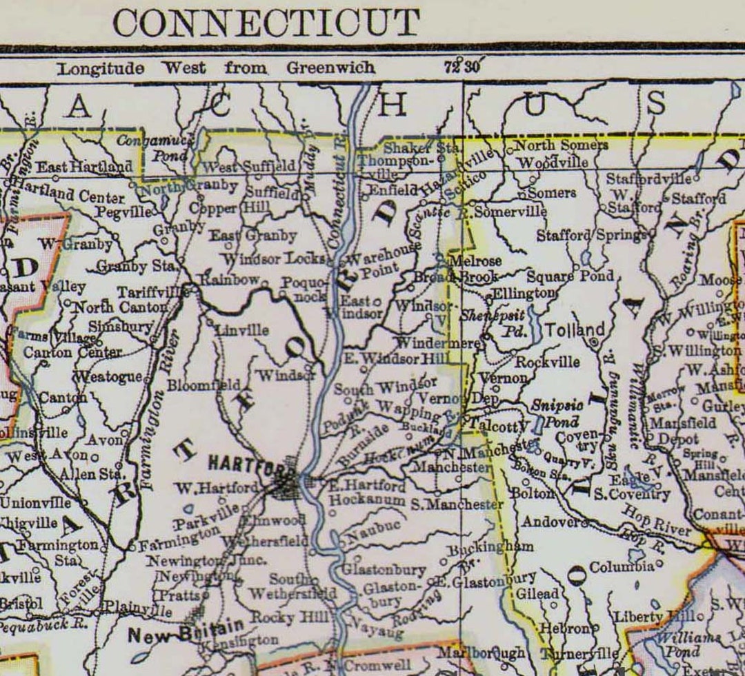Connecticut USA State Map Antique Aquatint Copper Engraved North ...