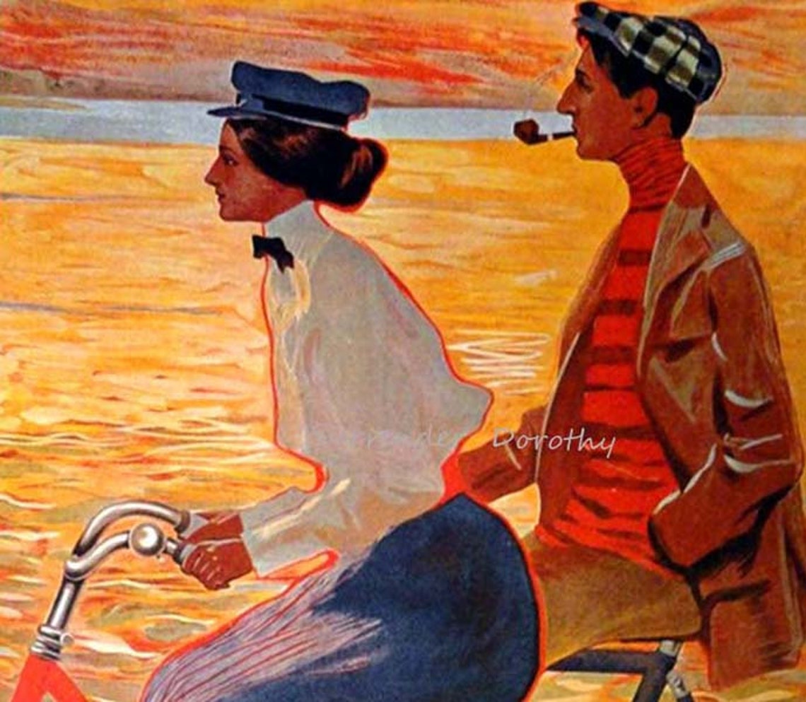 Meteor Bicycles Lady & Gent With Pipe Vintage Victorian Advertisement ...
