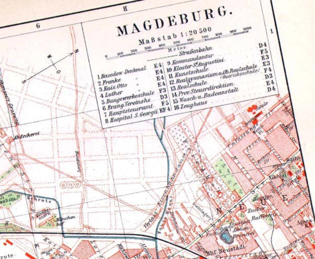 Magdeburg Germany Map 1903 Vintage Edwardian Steel Engraving European ...