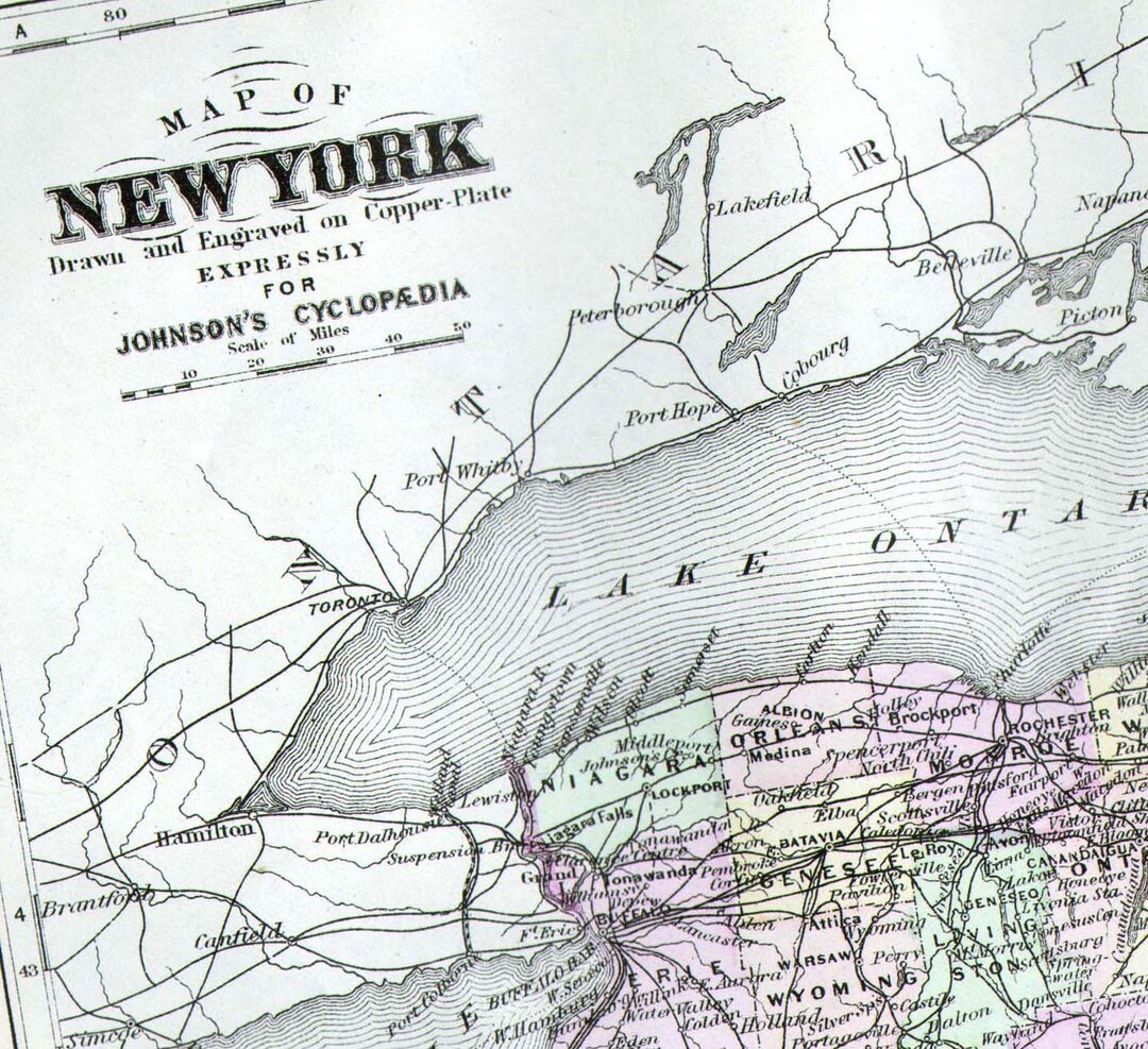 New York Map United States Large 1896 USA Vintage Victorian Antique ...