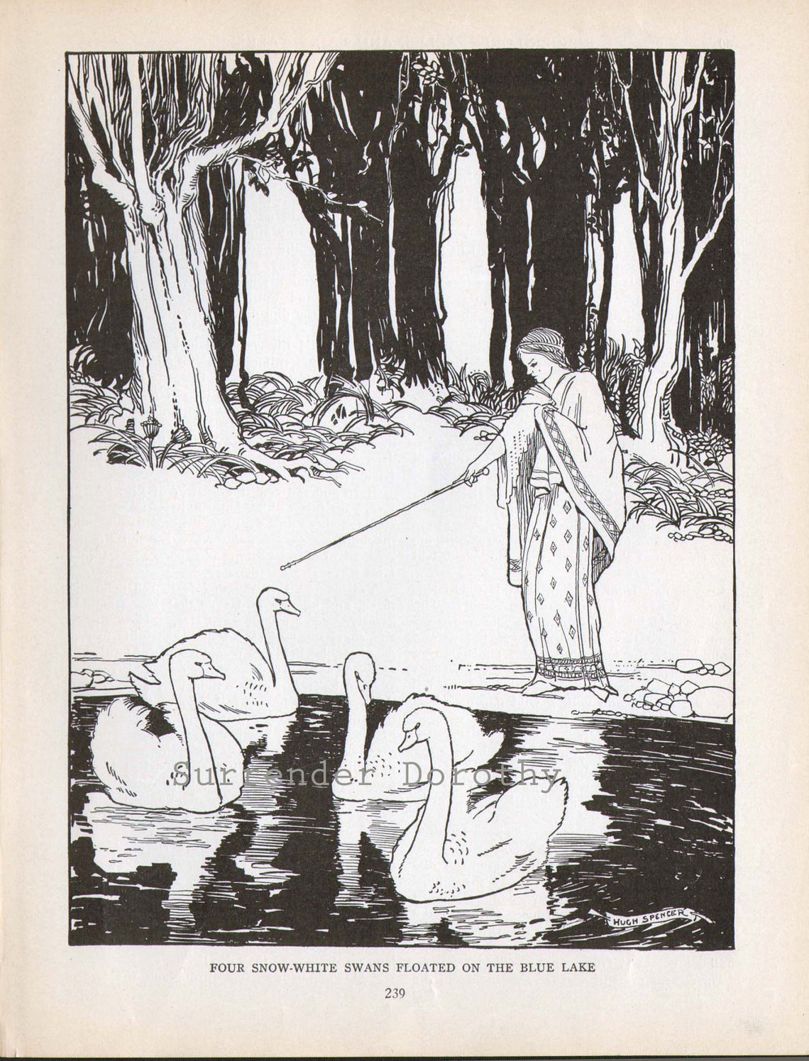 White Swans Hugh Spencer 1926 Original Vintage Print Children's Nursery ...