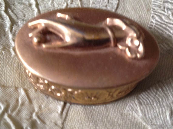 Brass Pill Box Lady's Hand Golden Pillbox Victorian S… - Gem