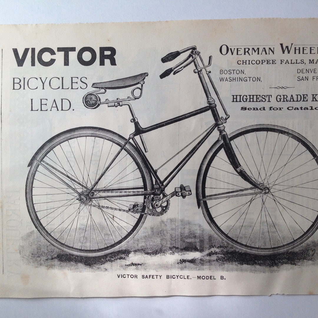 Antique Victor Bicycle Ad 1891 Victorian Era Early Transportation ...
