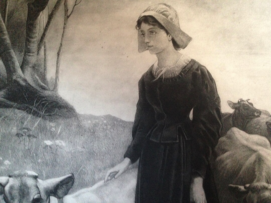 Evangeline Edwin Douglass Antique Engraving to Frame Large Size Print ...