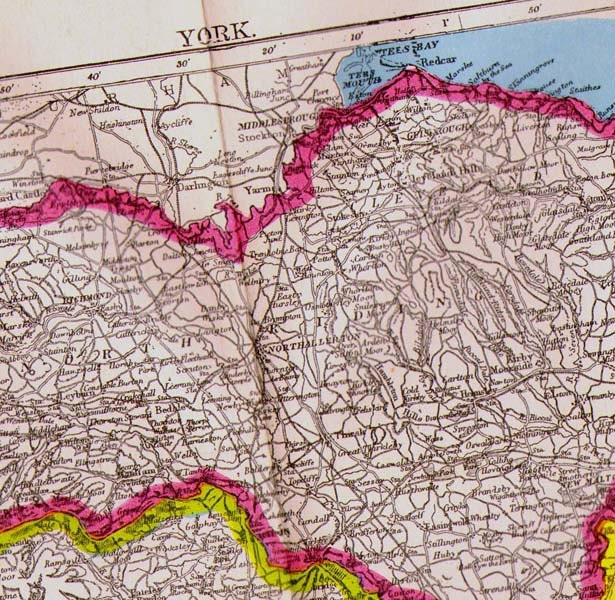 York County England Map Antique Copper Engraving Vintage European ...