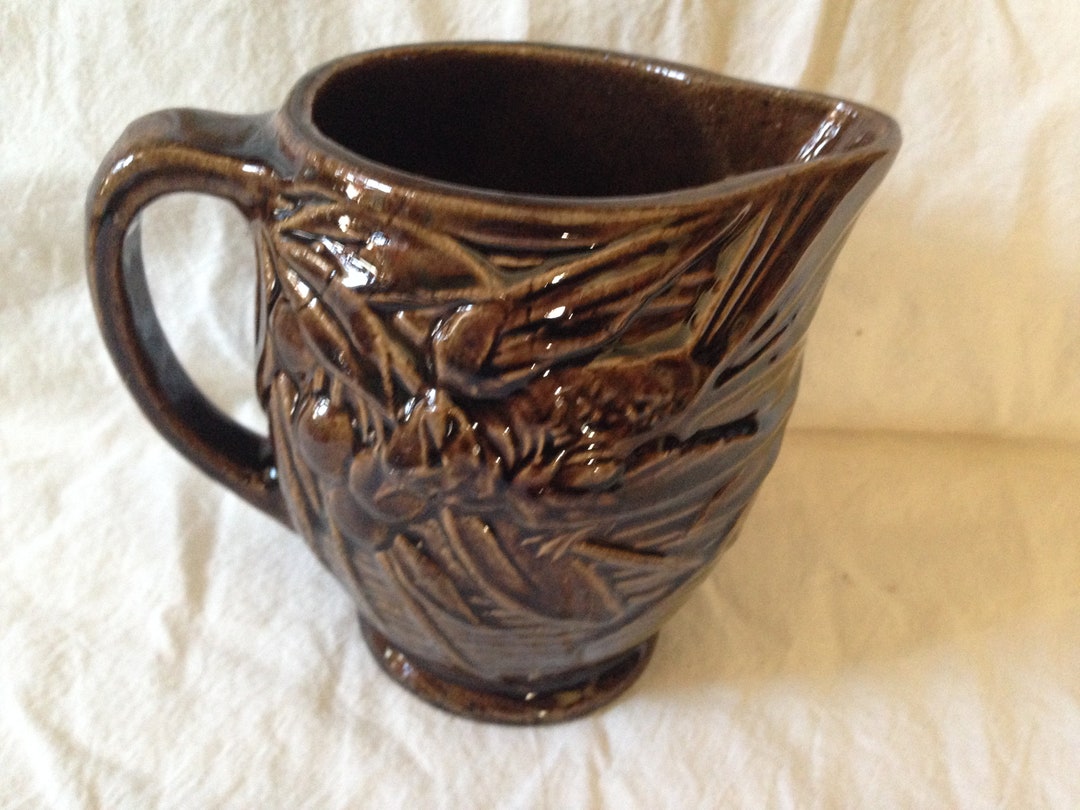 Early Mccoy Brown Pottery Bird and Berries Creamer Pitcher Unmarked ...