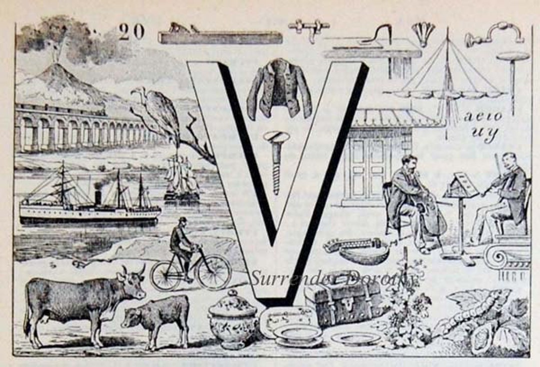 Letter V French Dictionary Alphabet Chart Paris France to Frame Black ...