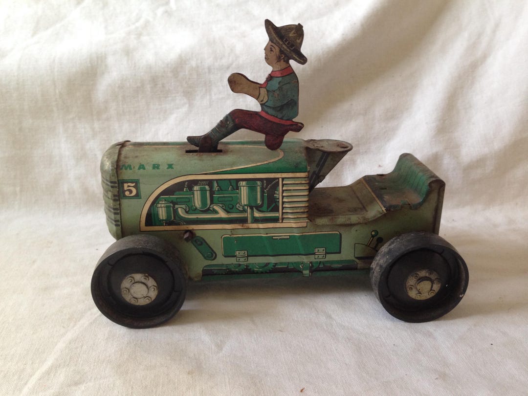 Marx Tin Wind-up Tractor Tin Toy #5 Green Black Lithograph New York - Etsy