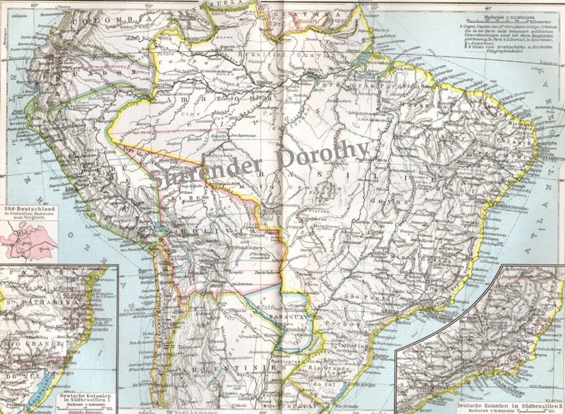 Brazil Bolivia Peru Map Central South America 1903 Steel Engraving ...