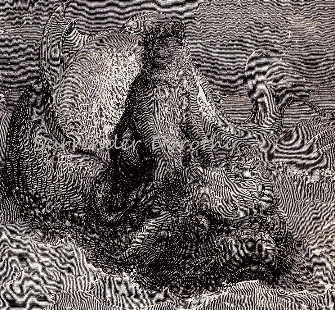 Monkey & Dolphin Dore Vintage Victorian Print 1882 Natural History ...