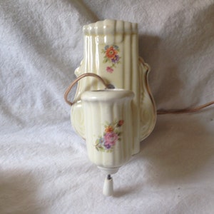 Porcelain Light Fixture Pull Chain Wall Mounted 1940s Pretty Floral ...