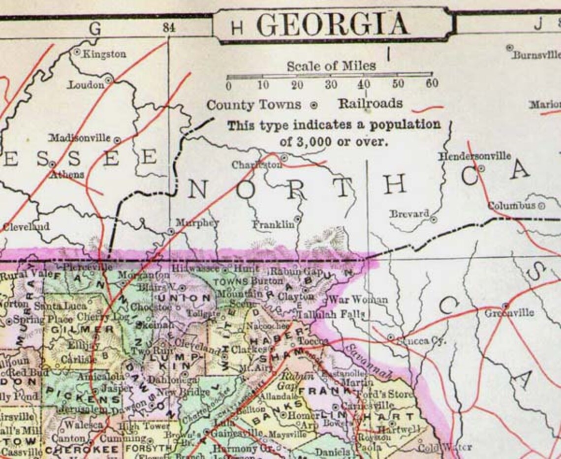 Georgia Map United States USA 1896 Victorian Vintage Antique Copper ...