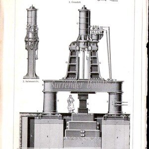 Industrial Steam Hammer Machine 1906 Technical Illustration Chart With ...