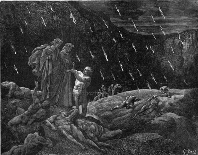 Brunetto Latini Accosts Dante Inferno Canto 15 Vintage Engraving ...