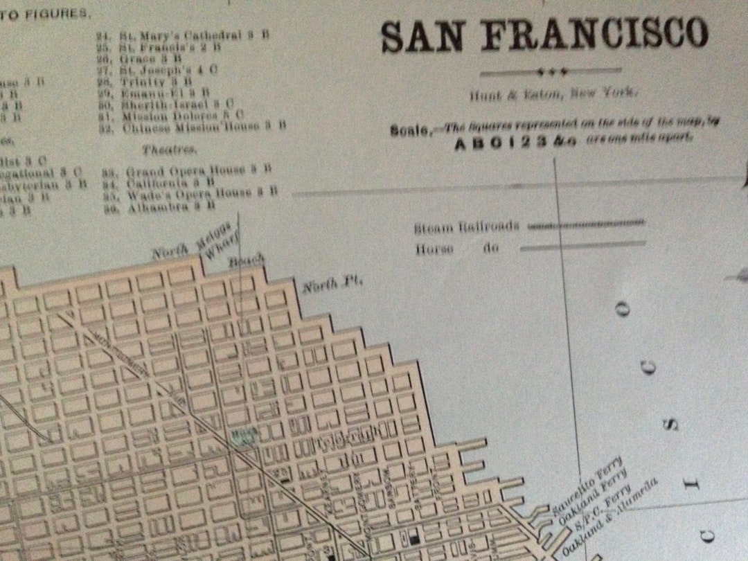 San Fransisco California Map 1890 Vintage Victorian Antique Copper ...