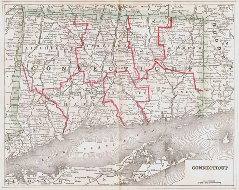 Connecticut USA State Map Antique Copper Engraving North - Etsy