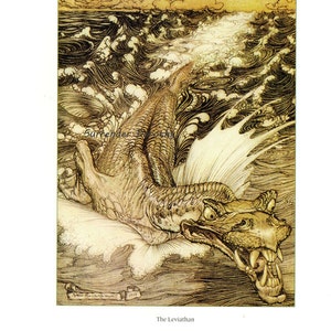 Leviathan Dragon Sea Monster Arthur Rackham Vintage Children's Nursery ...