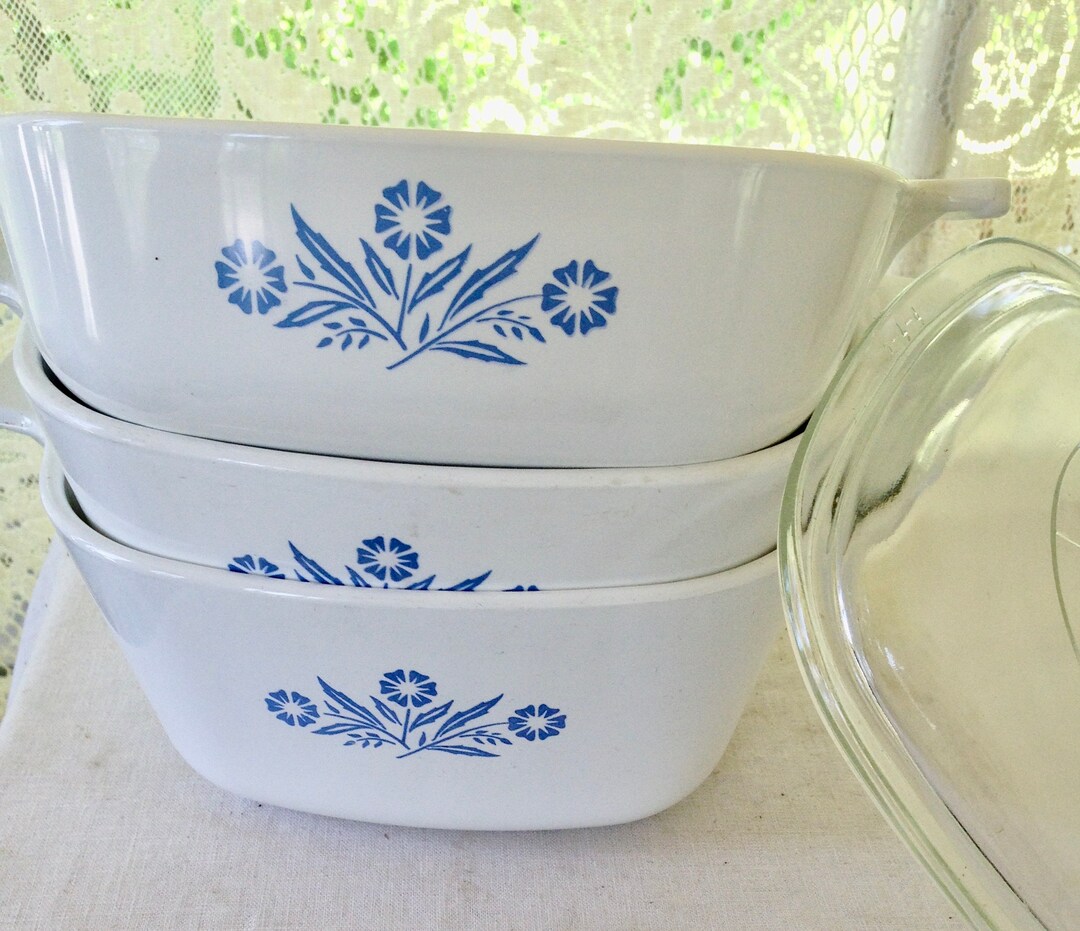 Corning Corelle Set 1 Qt, 1 1/2 Qt, 1 3/4 Quart Covered Casseroles Cornflower Blue 1970s Retro ...