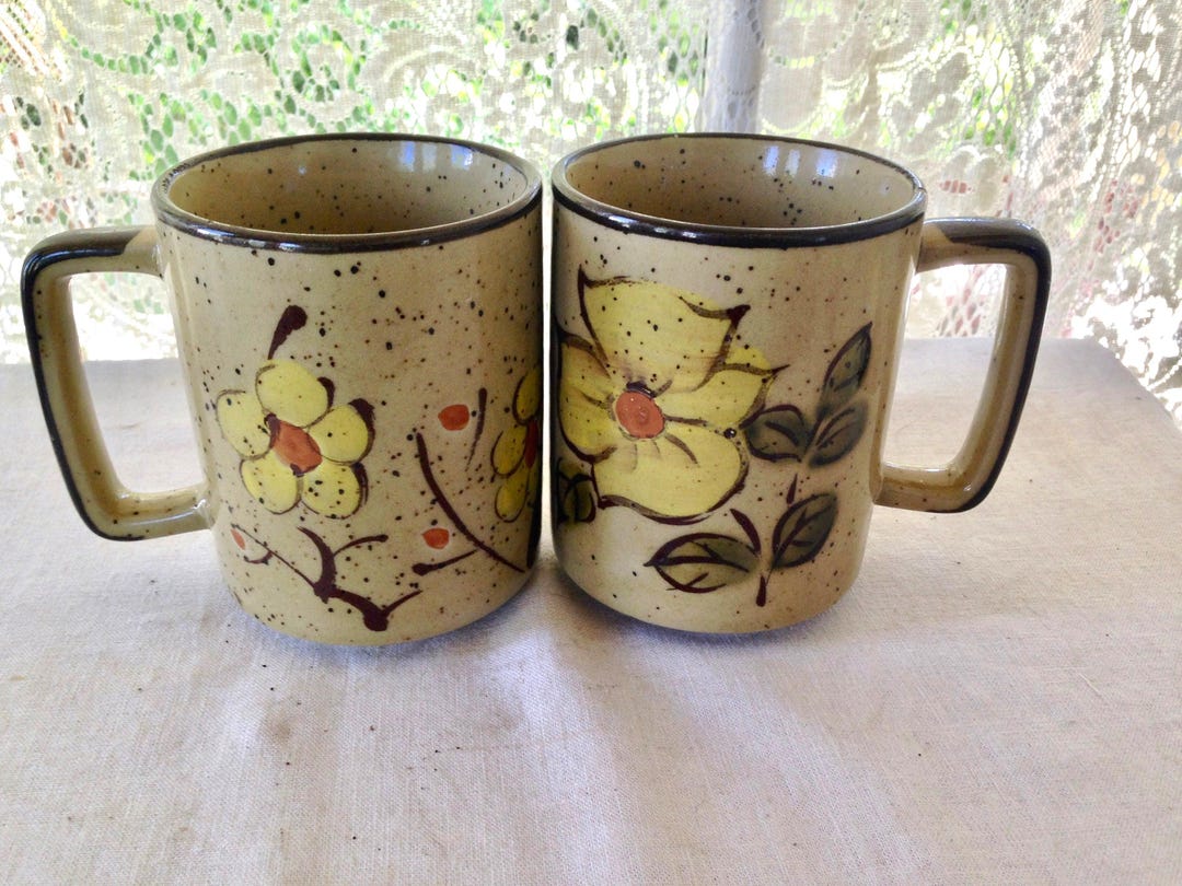 Vintage 1970s Coffee Mugs Vintage Kitchen Ware Yellow Orange Flower ...