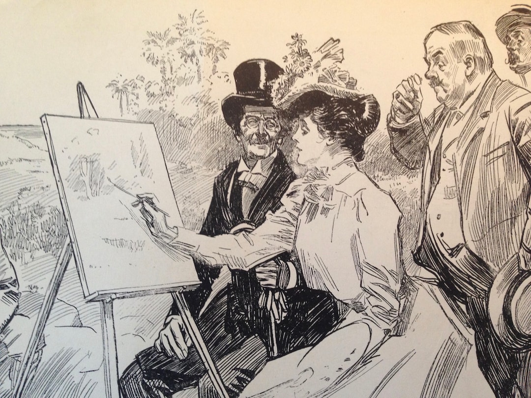 Charles Dana Gibson She Goes Into Colors Painting Woman 1906 Gibson ...
