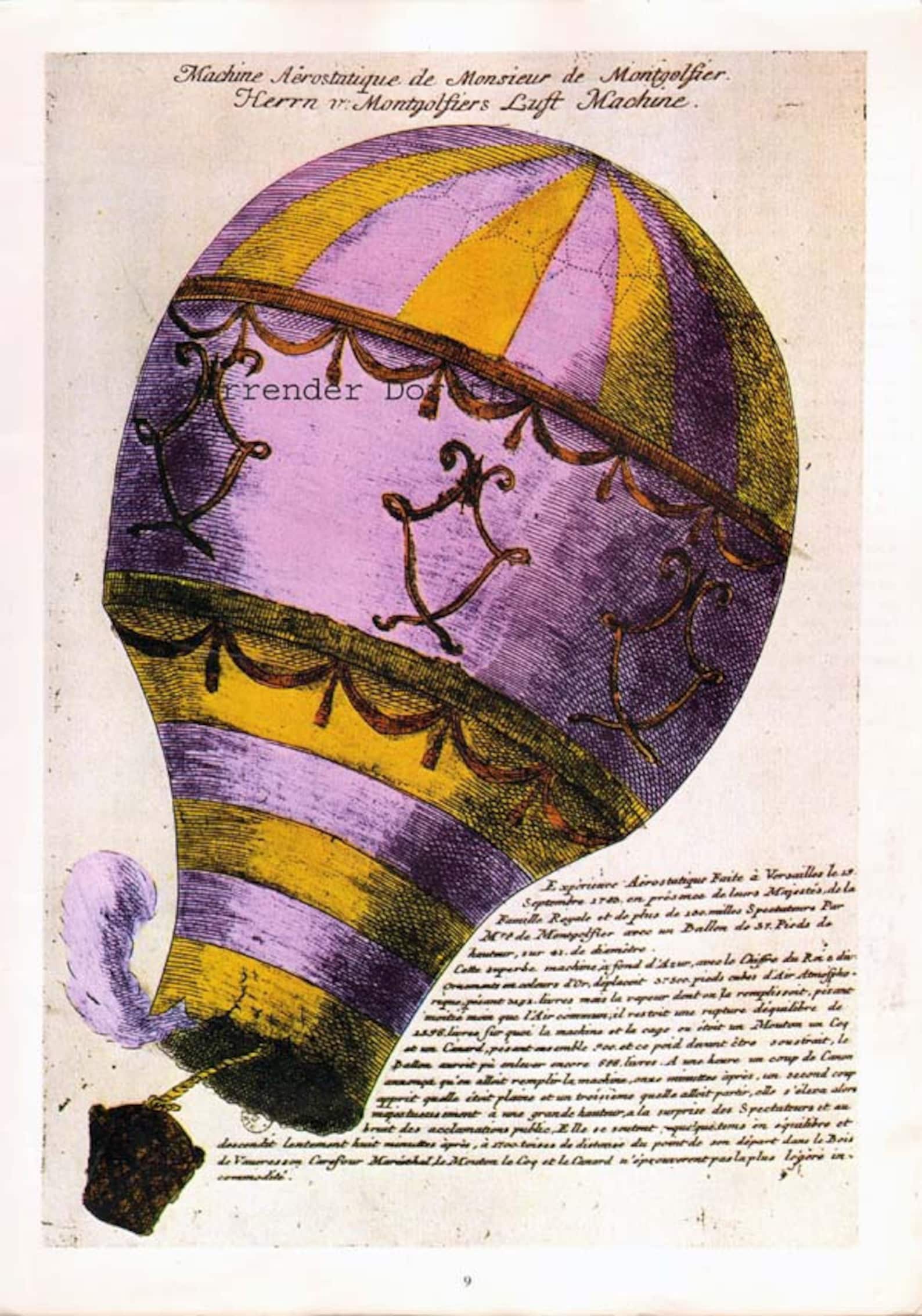 Aviation Montgolfer's Hot Air Balloon Luft Machine 1783 First Flight ...