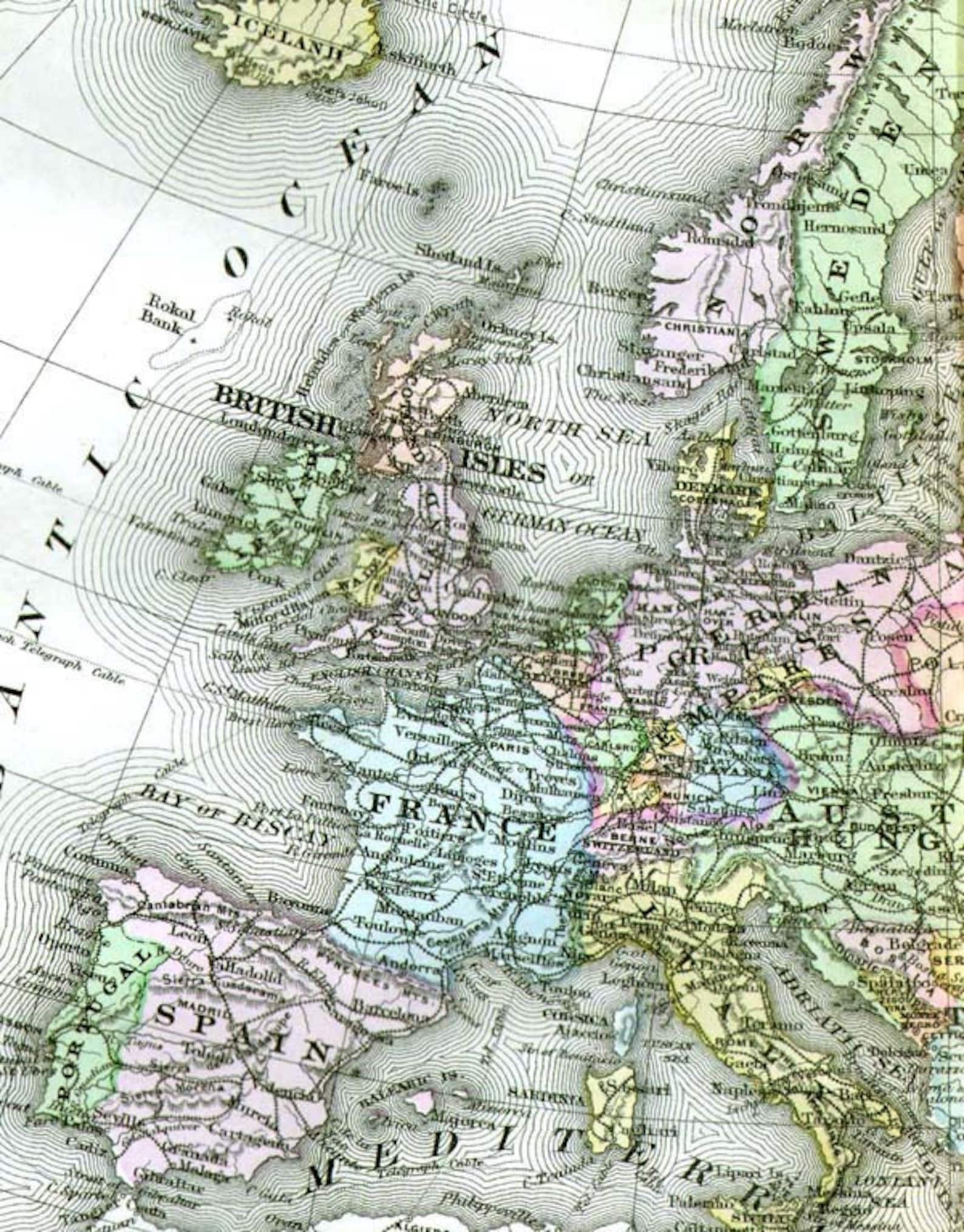 Europe Map Antique Copper Engraving Vintage European Cartography 1896 ...