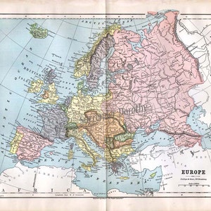 Europe Map 1888 Victorian Antique Steel Engraving Vintage Cartography ...
