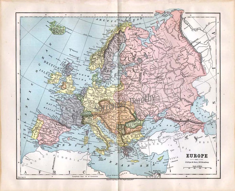 Europe Map 1888 Victorian Antique Steel Engraving Vintage Cartography ...