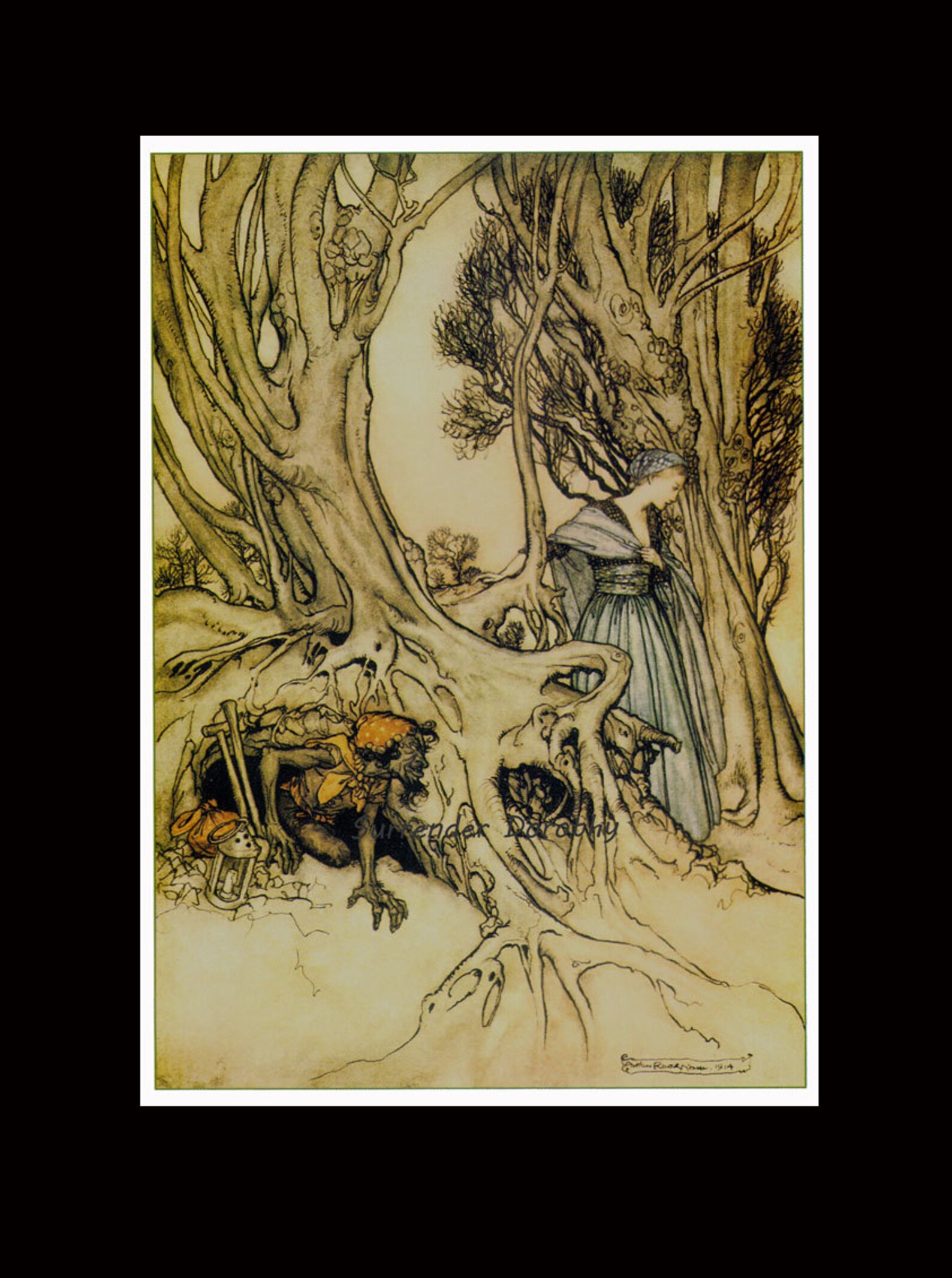 Maiden & Goblin Arthur Rackham Vintage Children's Nursery Lithograph ...