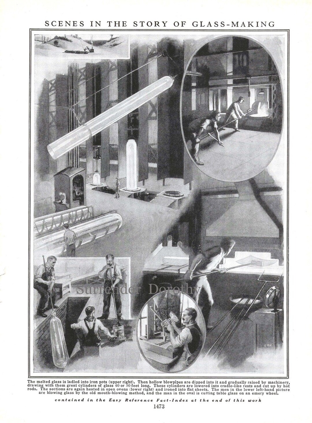 Glassmakers Manufacturing Glass Vintage Industrial Illustration Roaring ...