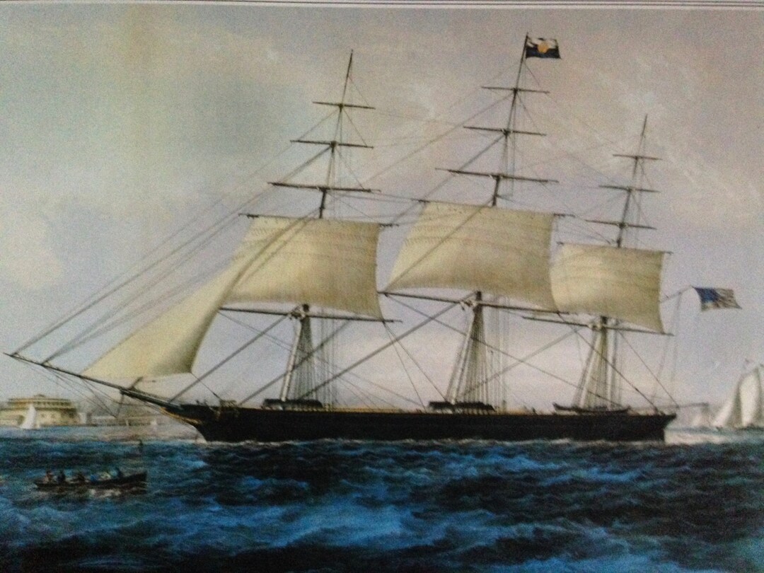 Currier & Ives Clipper Ship Nightingale Color Lithograph Print to Frame ...