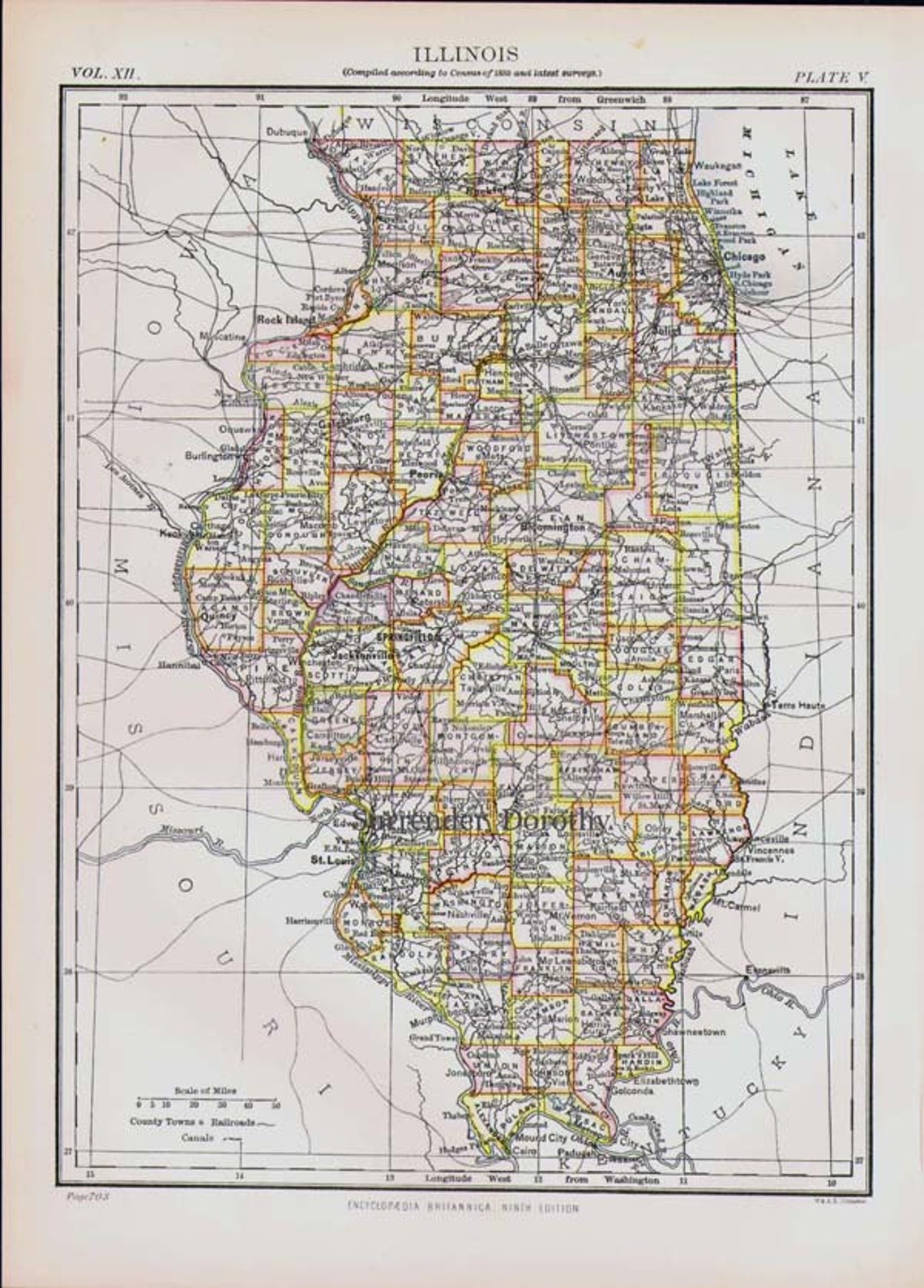Illinois USA State Map Antique Aquatint Copper Engraved North American ...