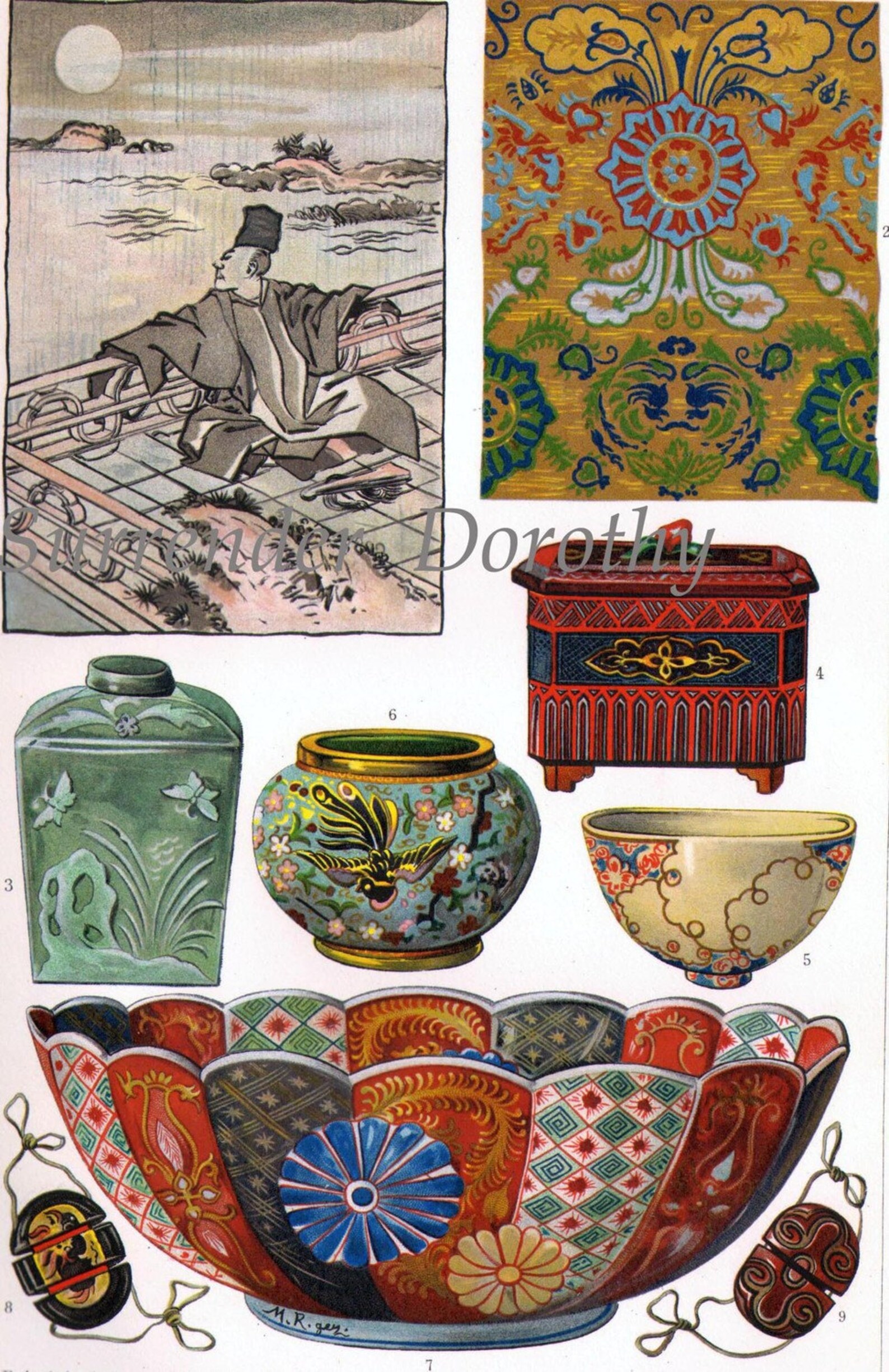Japanese Cultural Artifacts Vintage Edwardian Era Porcelain Textile ...