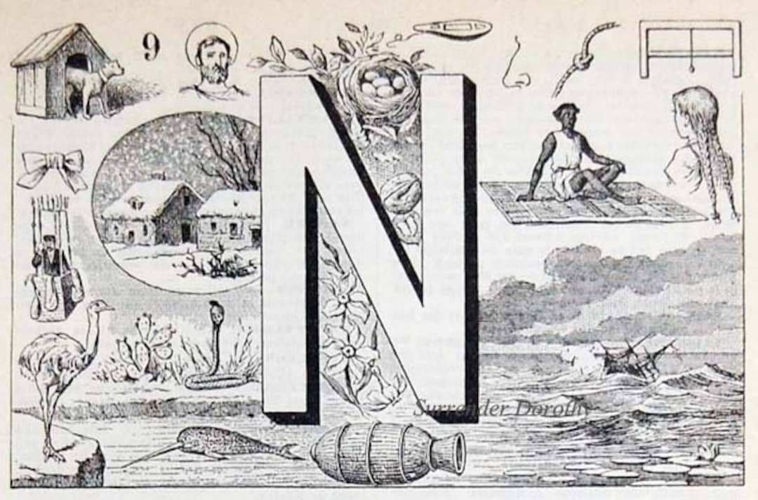 Letter N French Dictionary Alphabet Chart Paris France to Frame Black ...