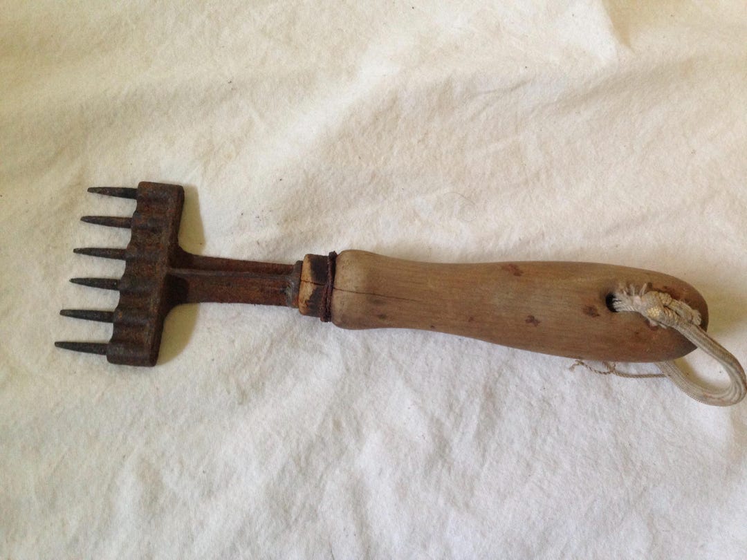 Antique Ice Pick Chipper Kitchen Tool 6 Tine Metal Fork Wood Handle ...