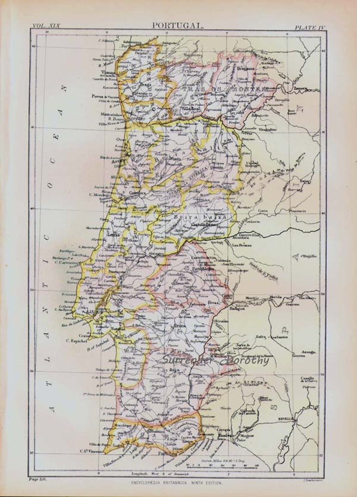 Portugal Map Antique Copper Engraving European Cartography 1892 Vintage ...