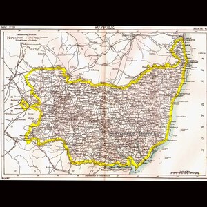 Suffolk County England Map Antique Copper Engraving Vintage European ...